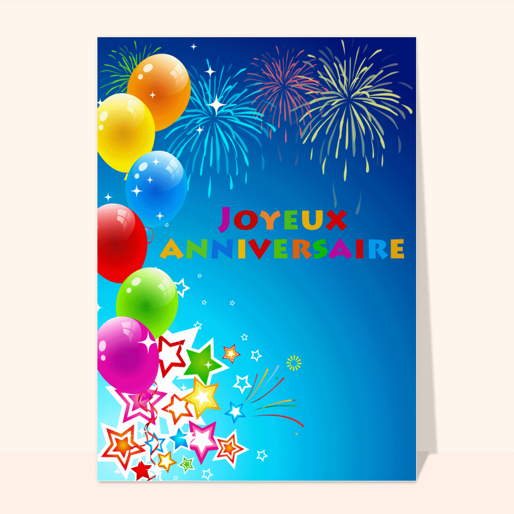 Fête colorée avec ballons et étoiles - Carte d'anniversaire adulte