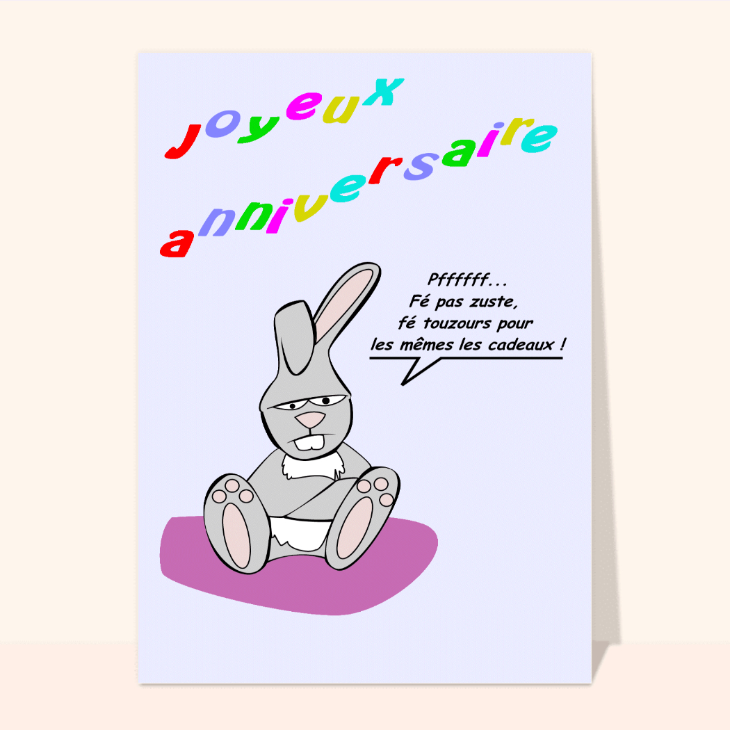 Le lapin fâché pour un anniversaire décalé - envoi rapide