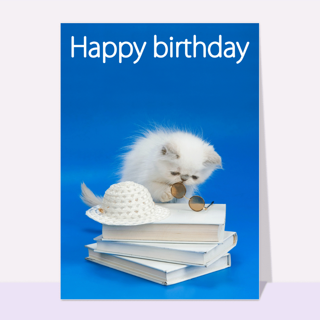 Un chat mignon fête son anniversaire - Carte anniversaire chat
