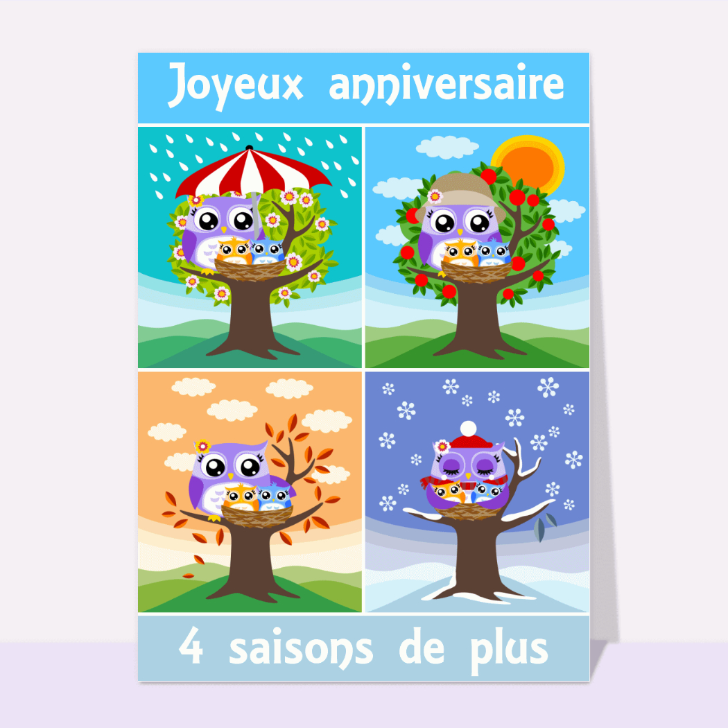 Joyeux anniversaire avec les hiboux des saisons - envoi rapide