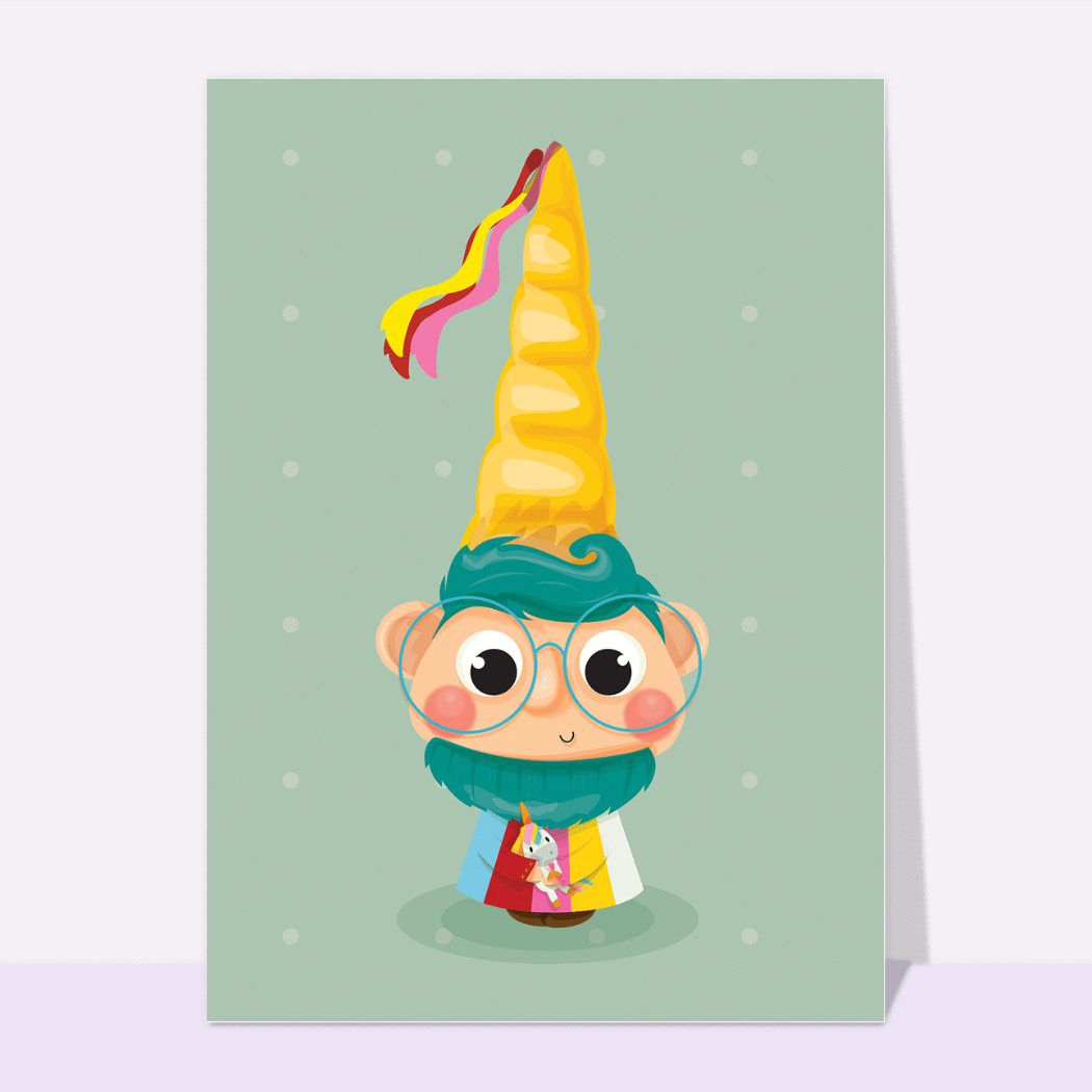 Joyeux anniversaire avec un lutin coloré - Carte anniversaire enfant