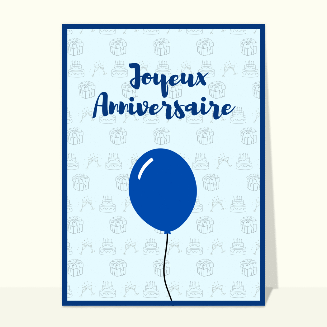 Joyeux anniversaire avec un ballon bleu - Carte anniversaire enfant