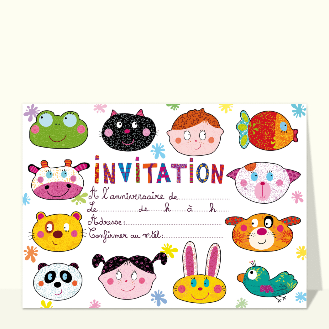 Invitation joyeuse des petits animaux - Invitation anniversaire enfant