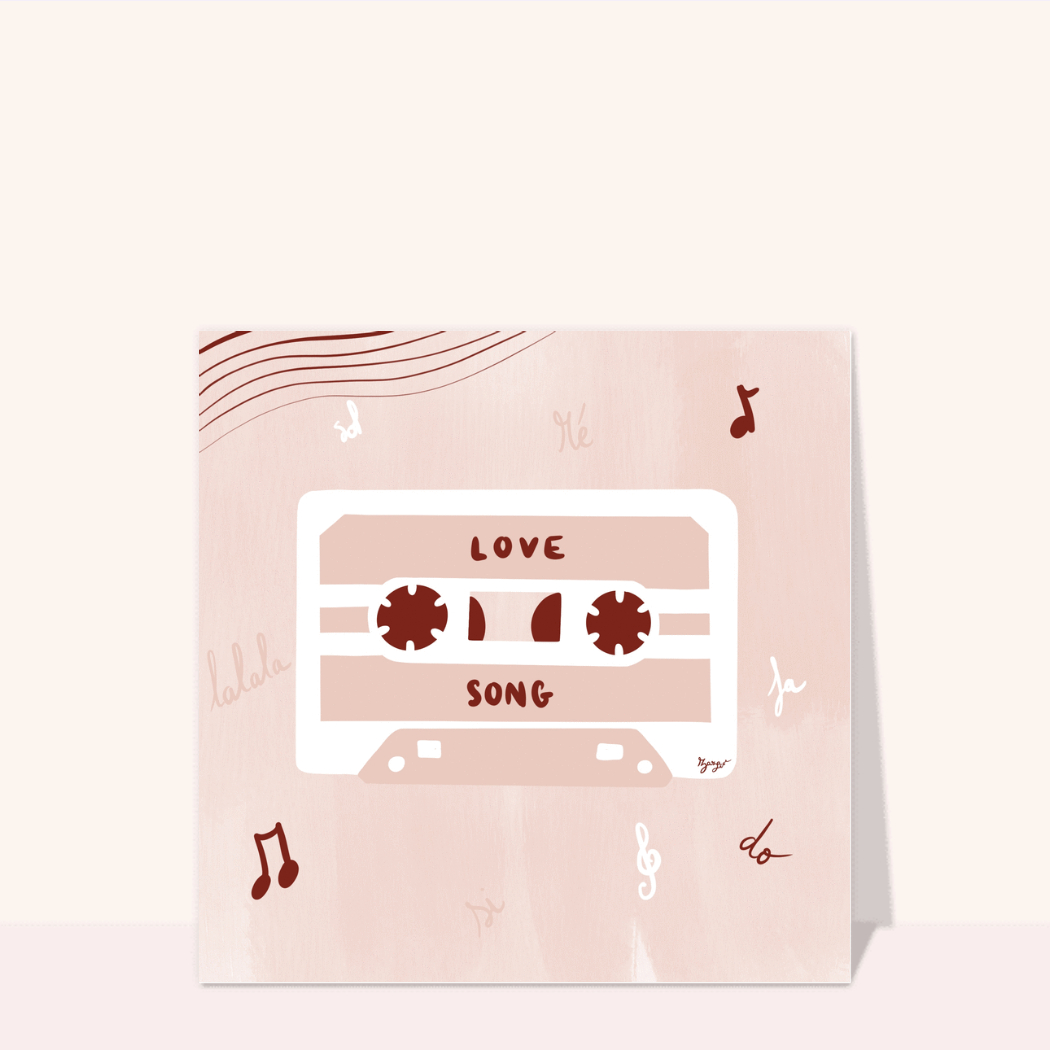 K7 de notre chanson d'amour unique - Carte st valentin originale