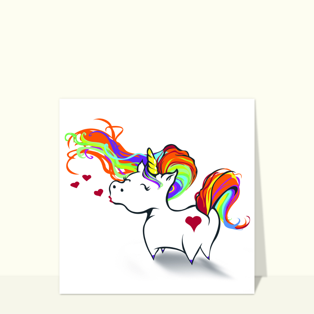 Licorne amoureuse à plumes colorées - Carte saint valentin humour