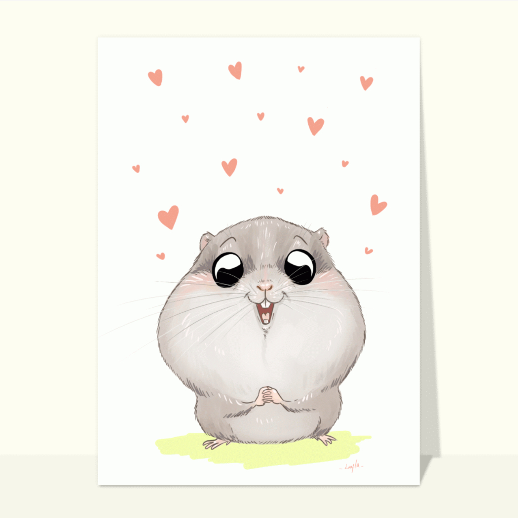 Hamster joyeux au milieu des cœurs - Carte saint-valentin mignonne