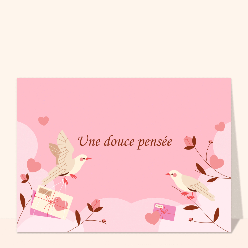 Oiseaux d'amour et pensées douces - Carte saint-valentin mignonne