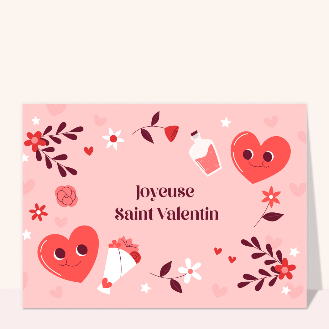 Coeur joyeux pour une Saint Valentin magique - Carte avec coeurs