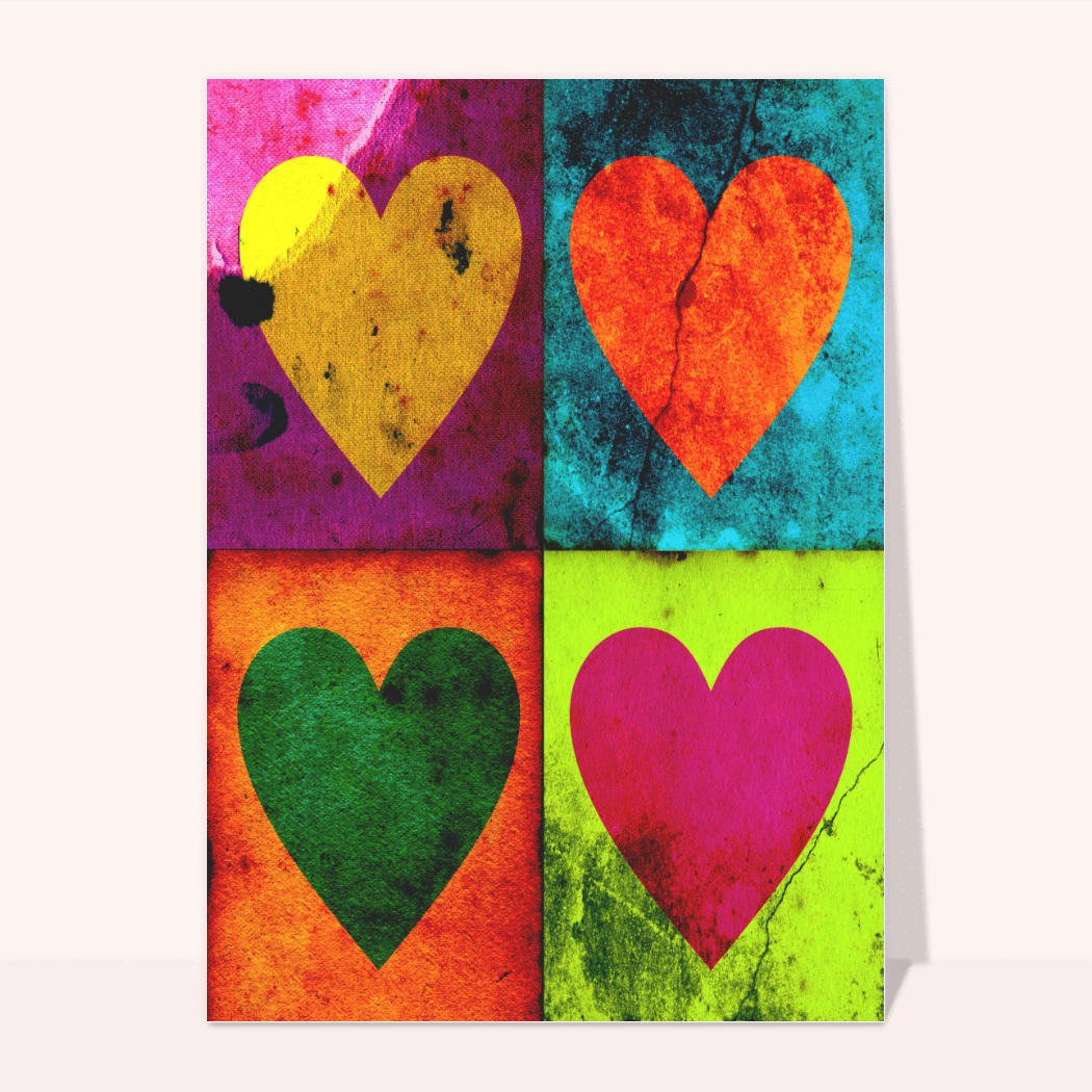 Quatre coeurs colorés pour exprimer l'amour - Carte avec coeurs