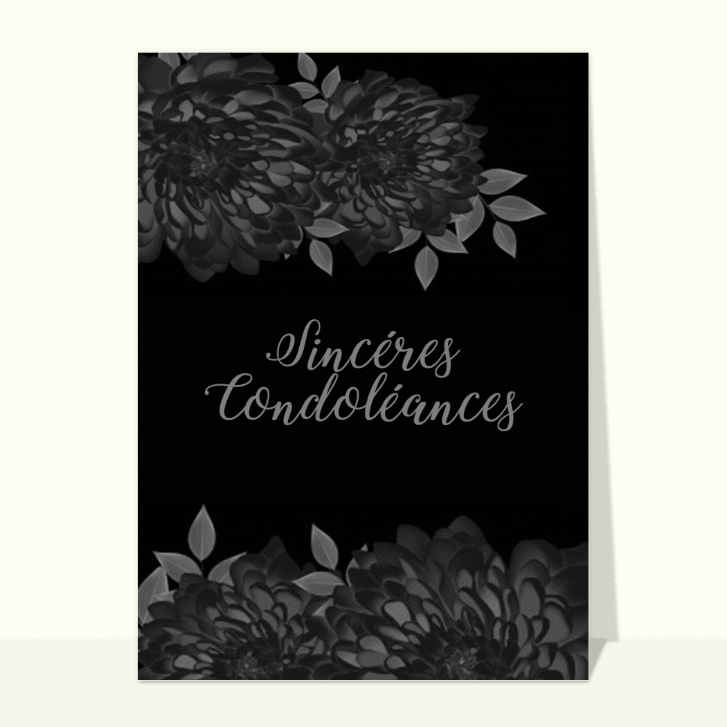 Sincères condoléances sur fond floral noir - Carte condoléances