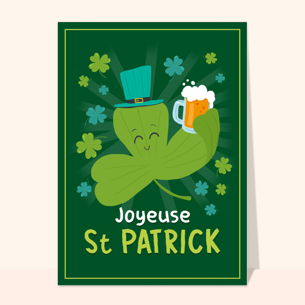 Trèfle heureux avec bière à la Saint Patrick - Carte saint patrick