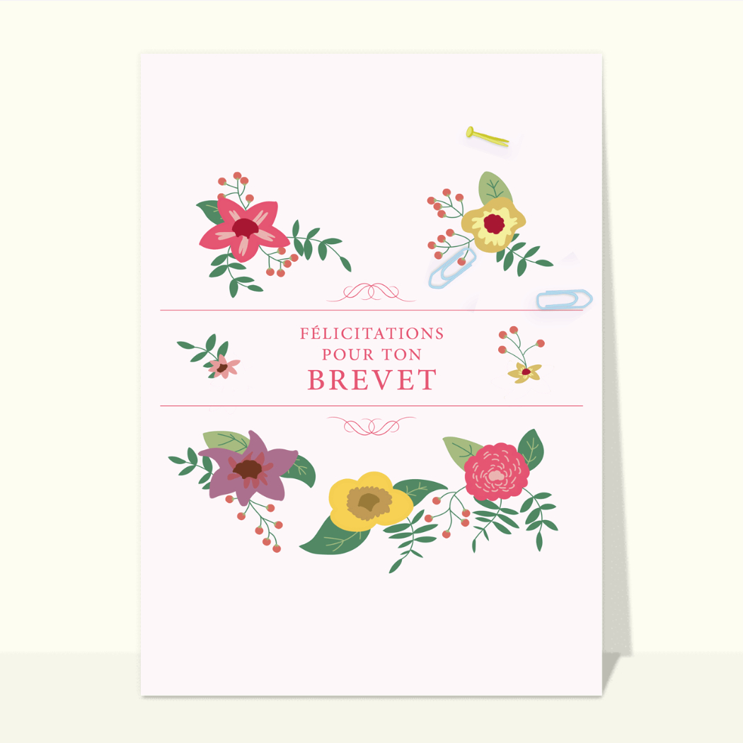 Félicitations pour ton brevet fleuri - Carte d'examen réussi