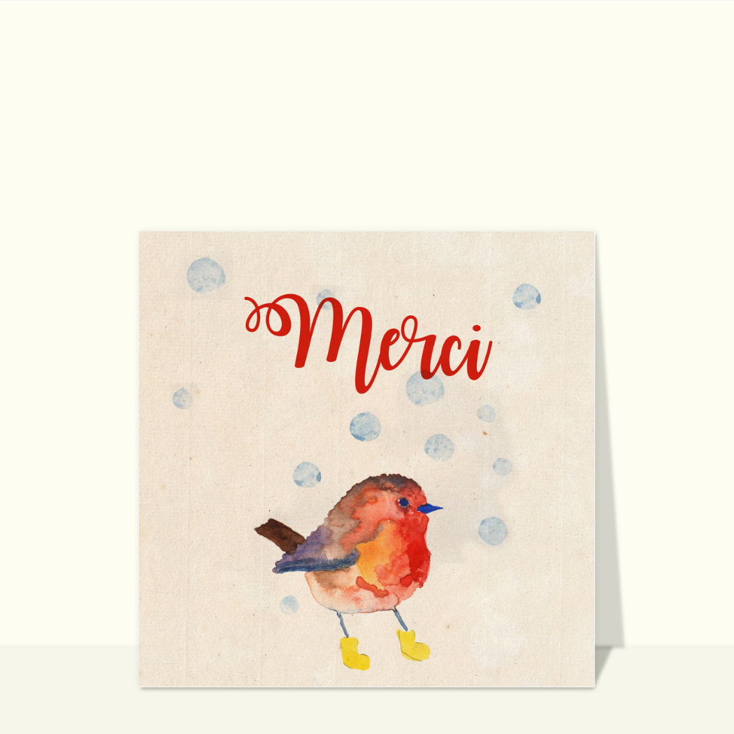 Chantons Merci avec un joli rouge-gorge - Carte remerciement