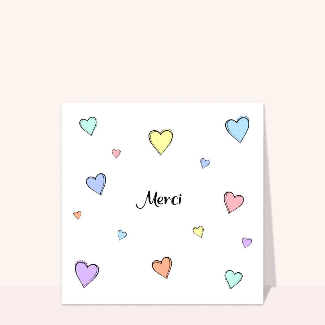 Merci coloré avec des cœurs tendres - Carte remerciement