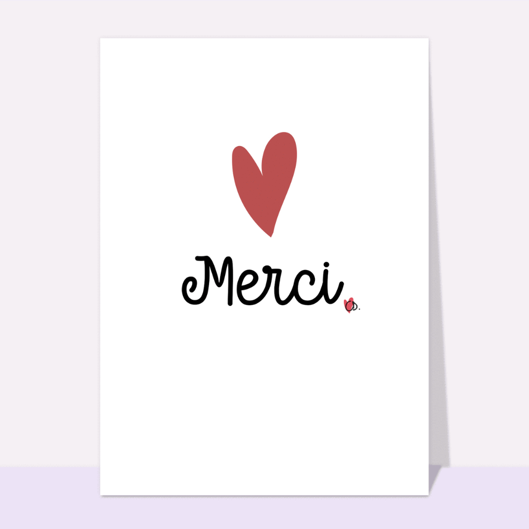 Merci avec un grand coeur rouge - Carte remerciement