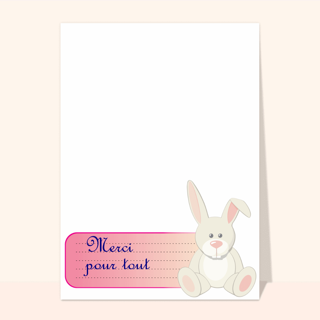 Carte de remerciement avec un joli lapin - Carte remerciement