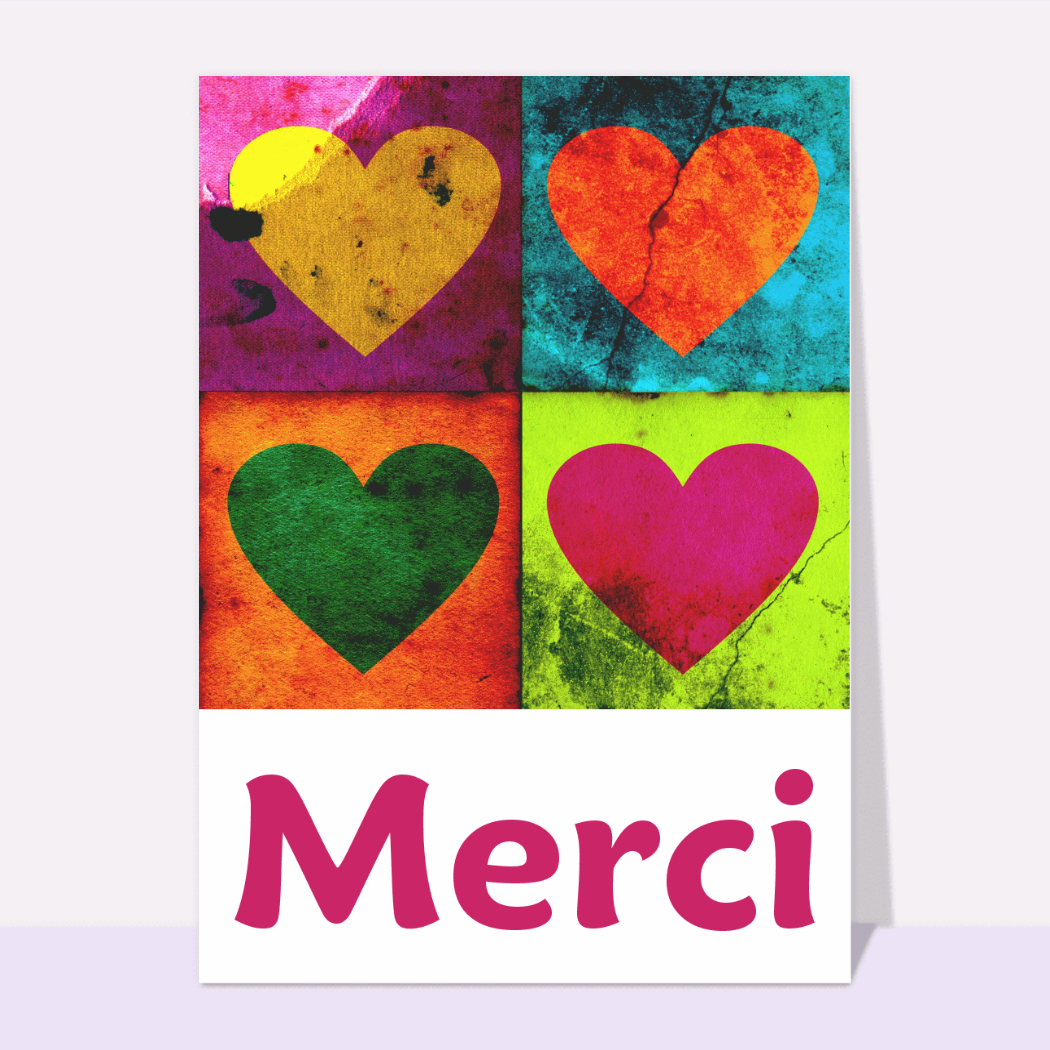 Merci coloré avec des cœurs vibrants - Carte remerciement