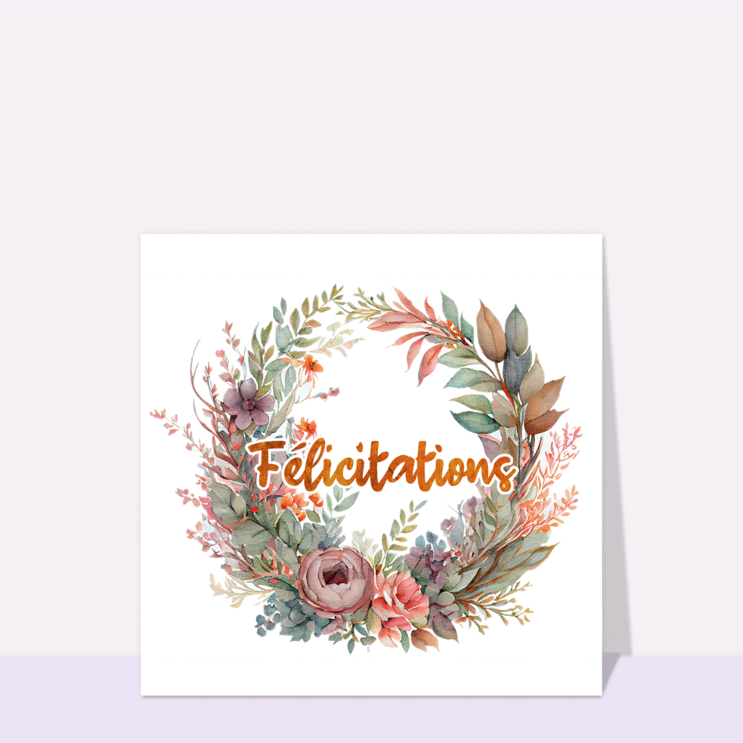 Félicitations florales en couronne délicate - Carte félicitation