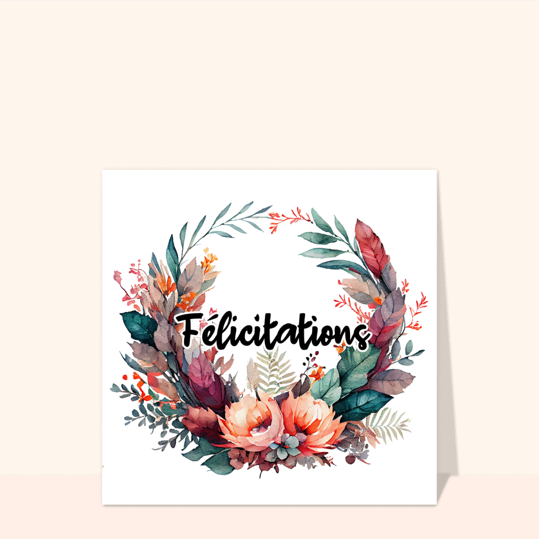 Félicitations en couronne florale délicate - Carte félicitation