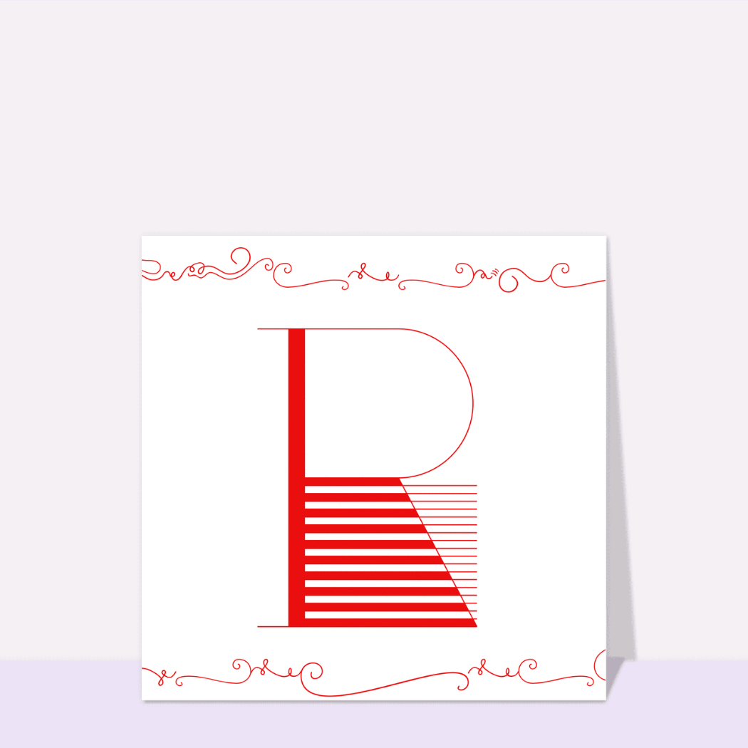 Lettre R artistique et graphique en rouge - Carte abécédaire