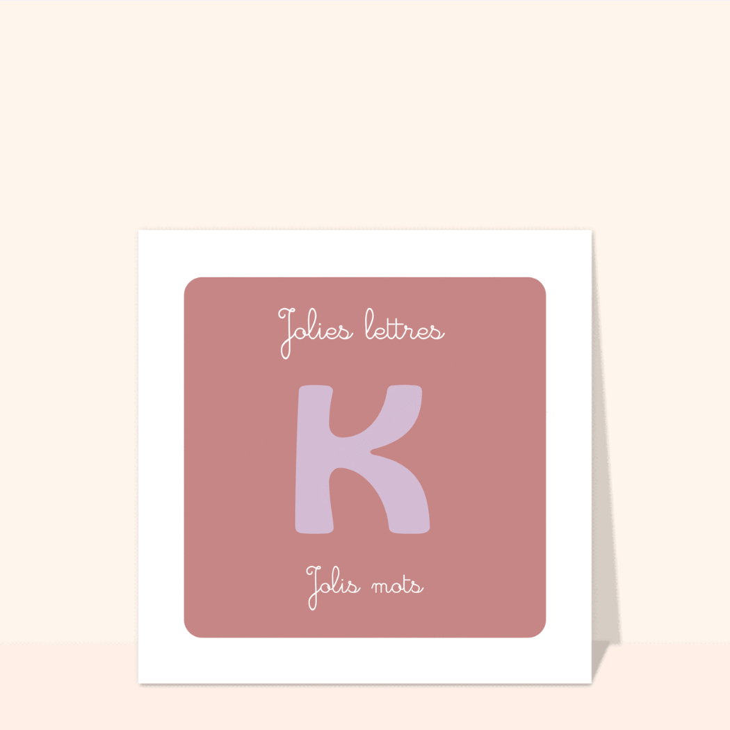K artistique avec jolis mots en couleur - Carte abécédaire