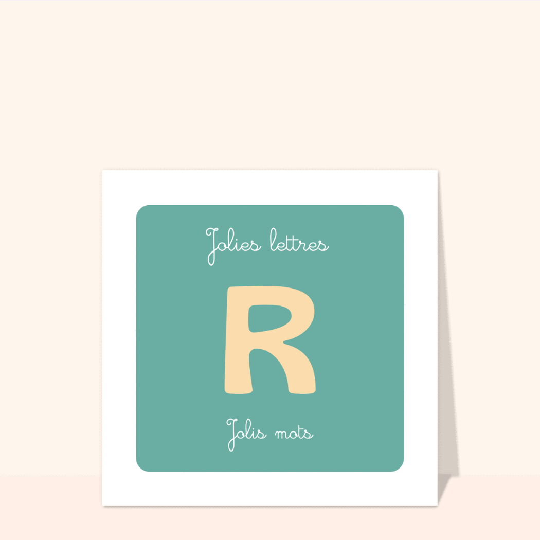 Lettre R stylisée sur fond turquoise élégante - Carte abécédaire