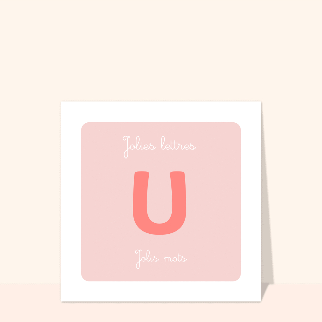 Lettre U douce et colorée avec jolis mots - Carte abécédaire