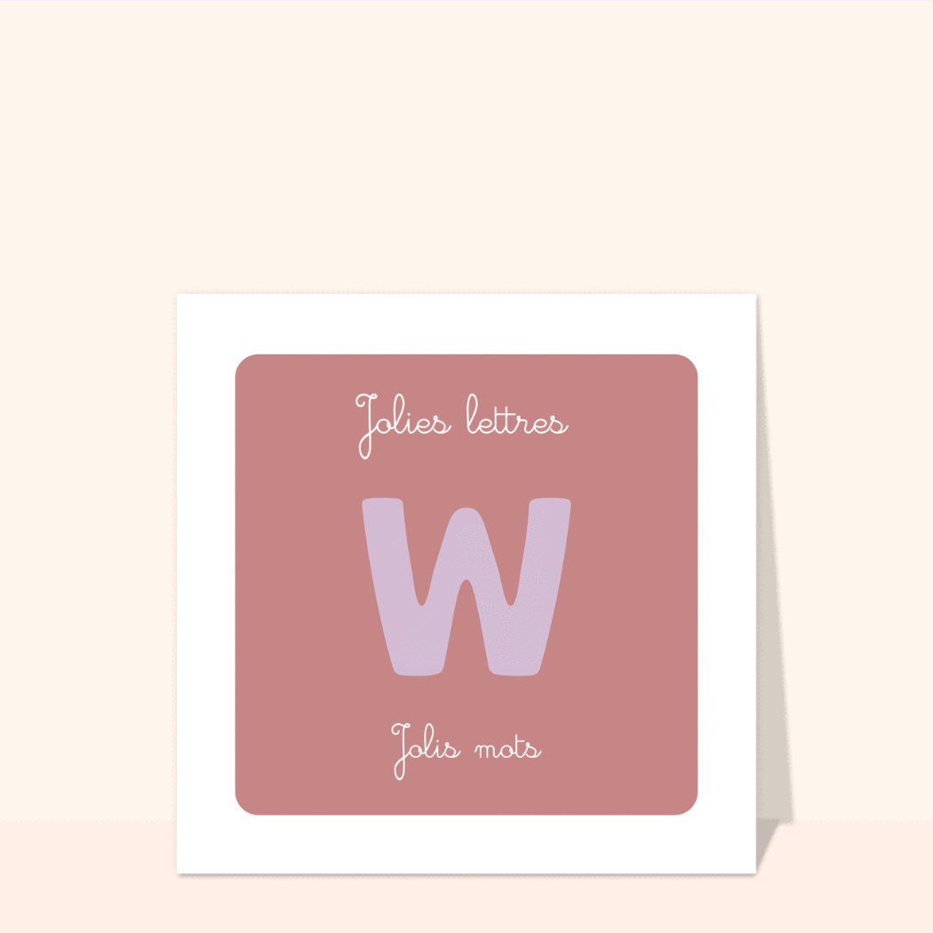 Lettre W artistique avec jolis mots colorés - Carte abécédaire