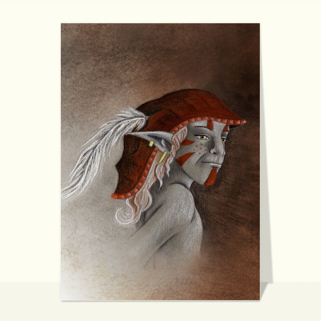 Elfe au sourire mystérieux et coloré - Carte fantasy