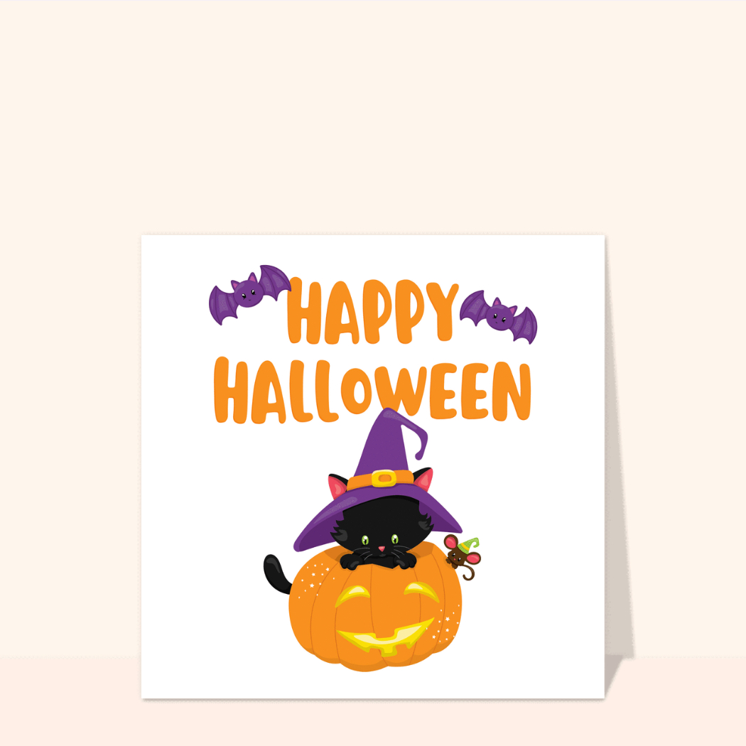 Chat noir sur citrouille souriante pour Halloween - envoi rapide