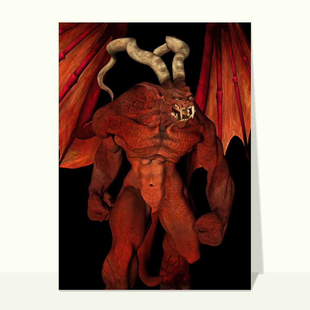 Monstre terrifiant aux cornes diaboliques - Carte halloween