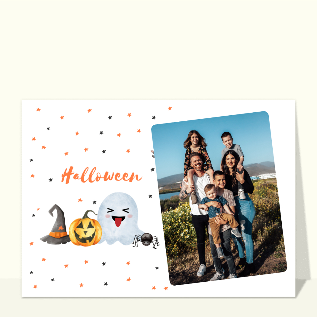 Halloween amusant avec fantôme et citrouille - Carte halloween
