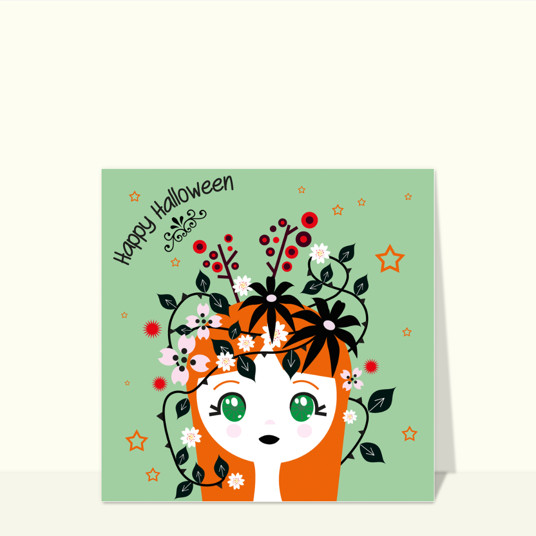 Fée d'Halloween aux fleurs enchantées - Carte halloween