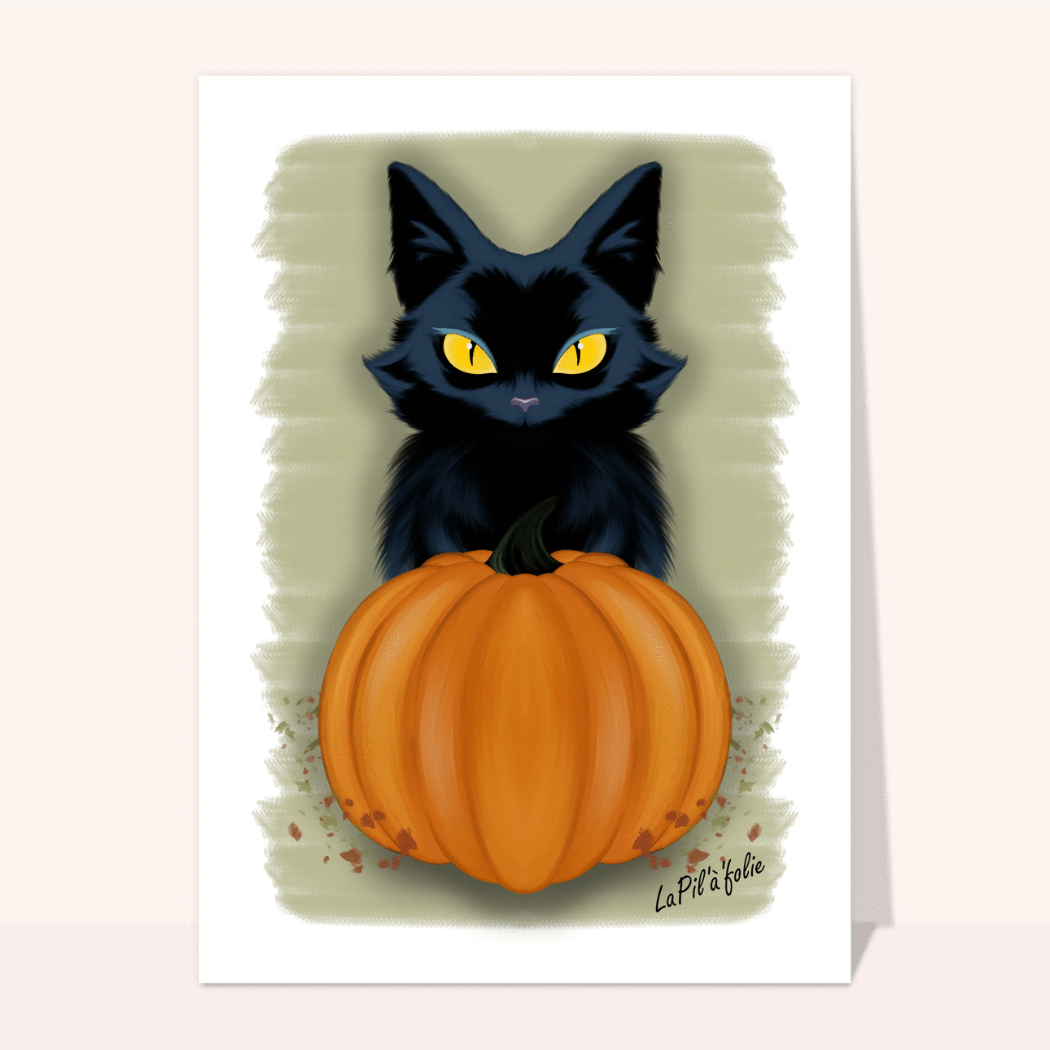 Chat noir et citrouille d'Halloween tendres - Carte halloween