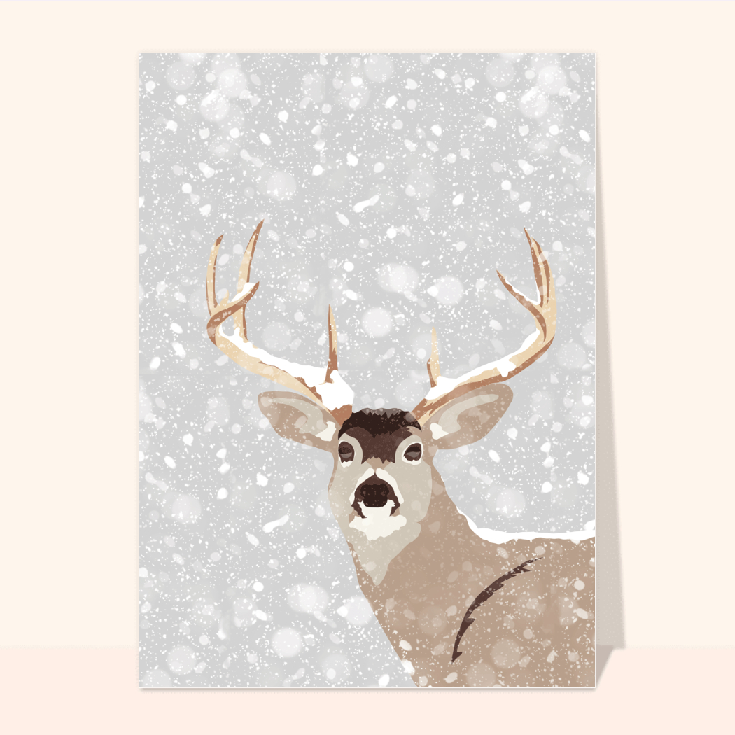 Regard d'un cerf dans la neige d'hiver - Carte de février et d'hiver