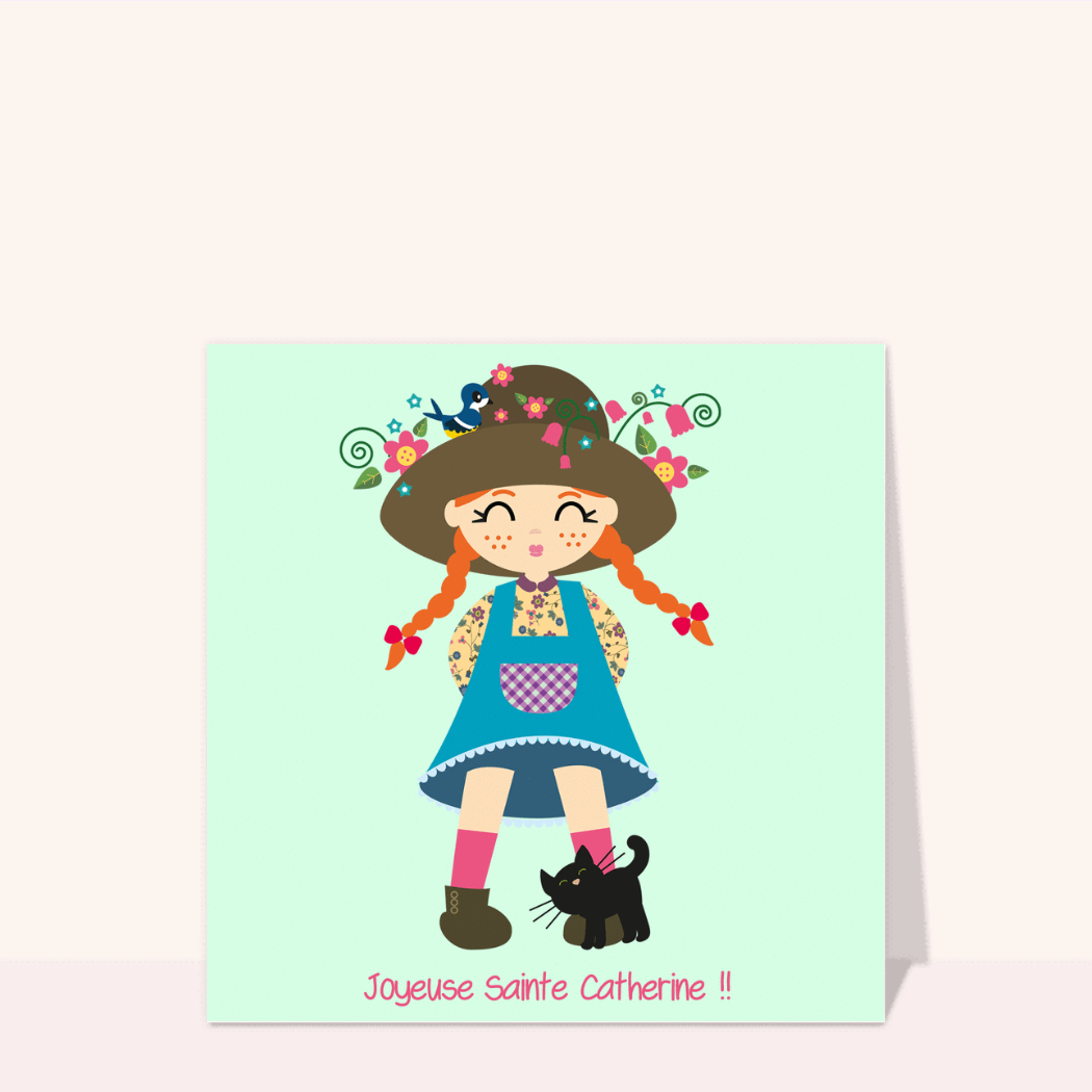 Jolie Catherinette en fleurs et chapeau - envoi rapide