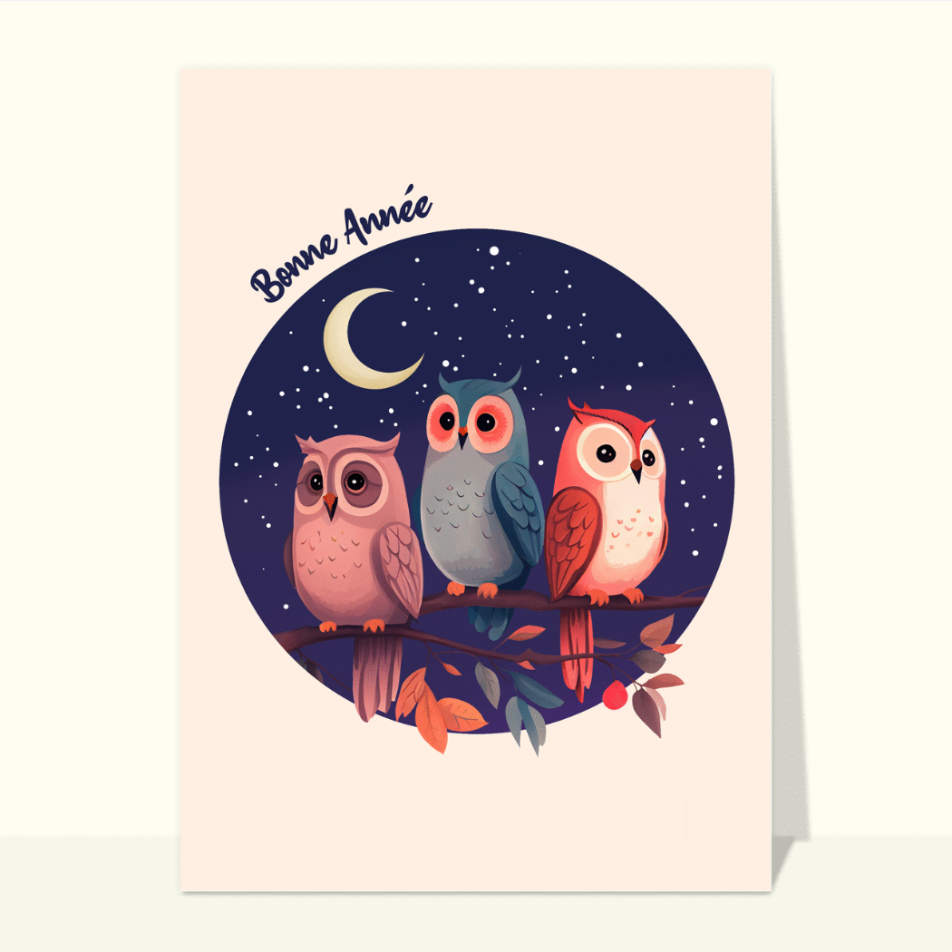 Hiboux mignons sous la lune pour 2026 - envoi rapide