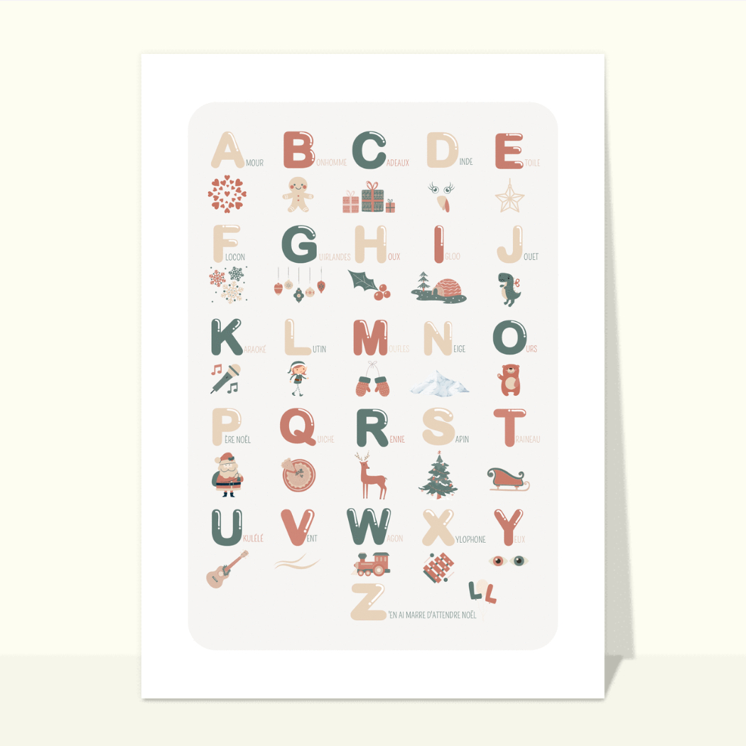 Alphabet de Noël festif pour enfants - Carte de noël enfant