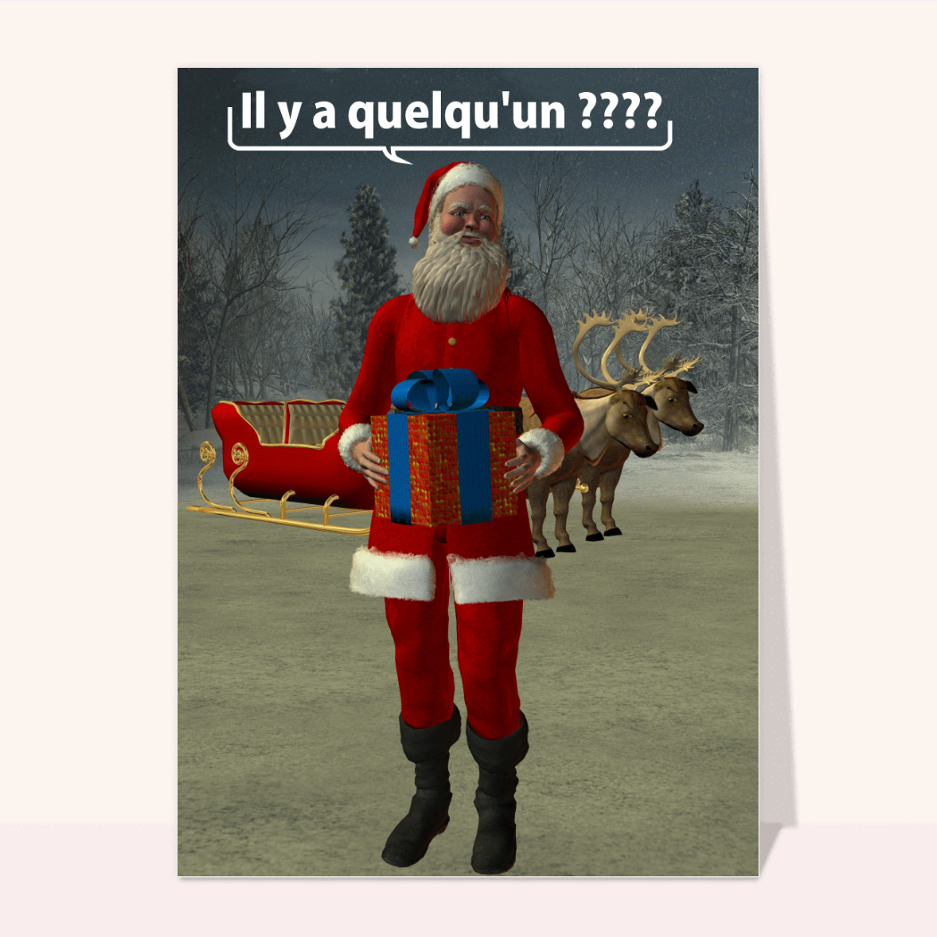 Père Noël en attente de surprises - Carte de noël humour