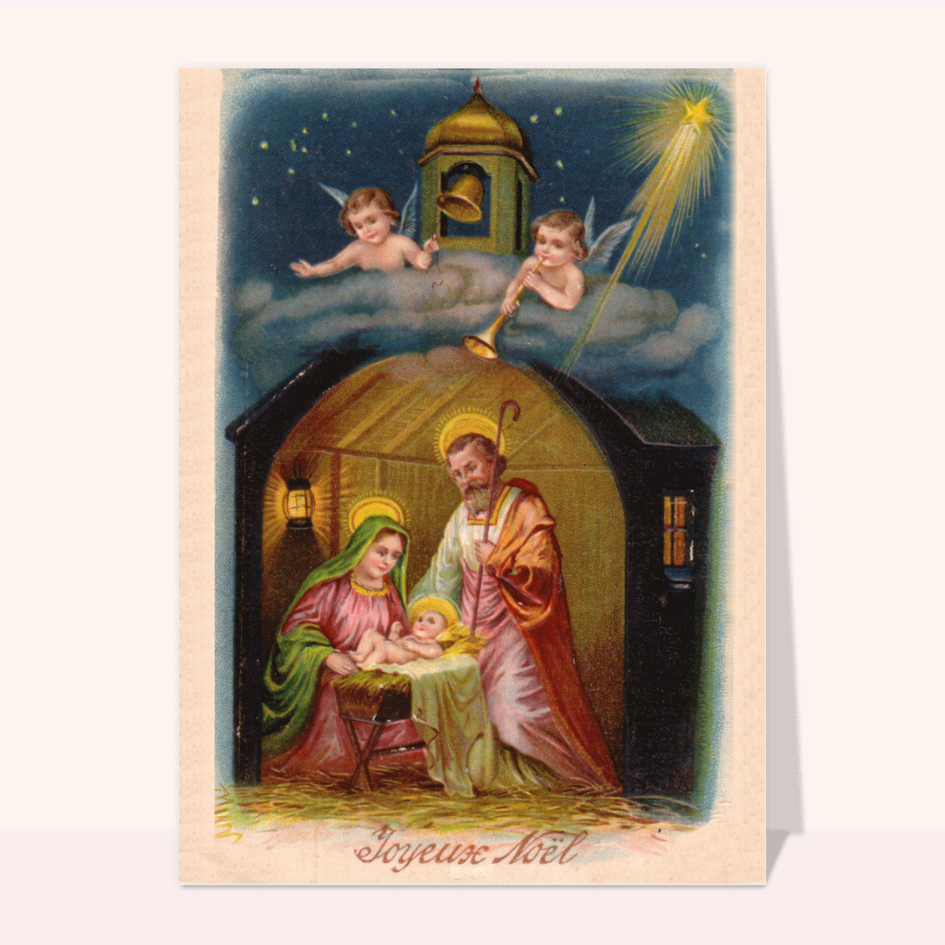La nativité et les anges célestes - Carte de noël religieuse