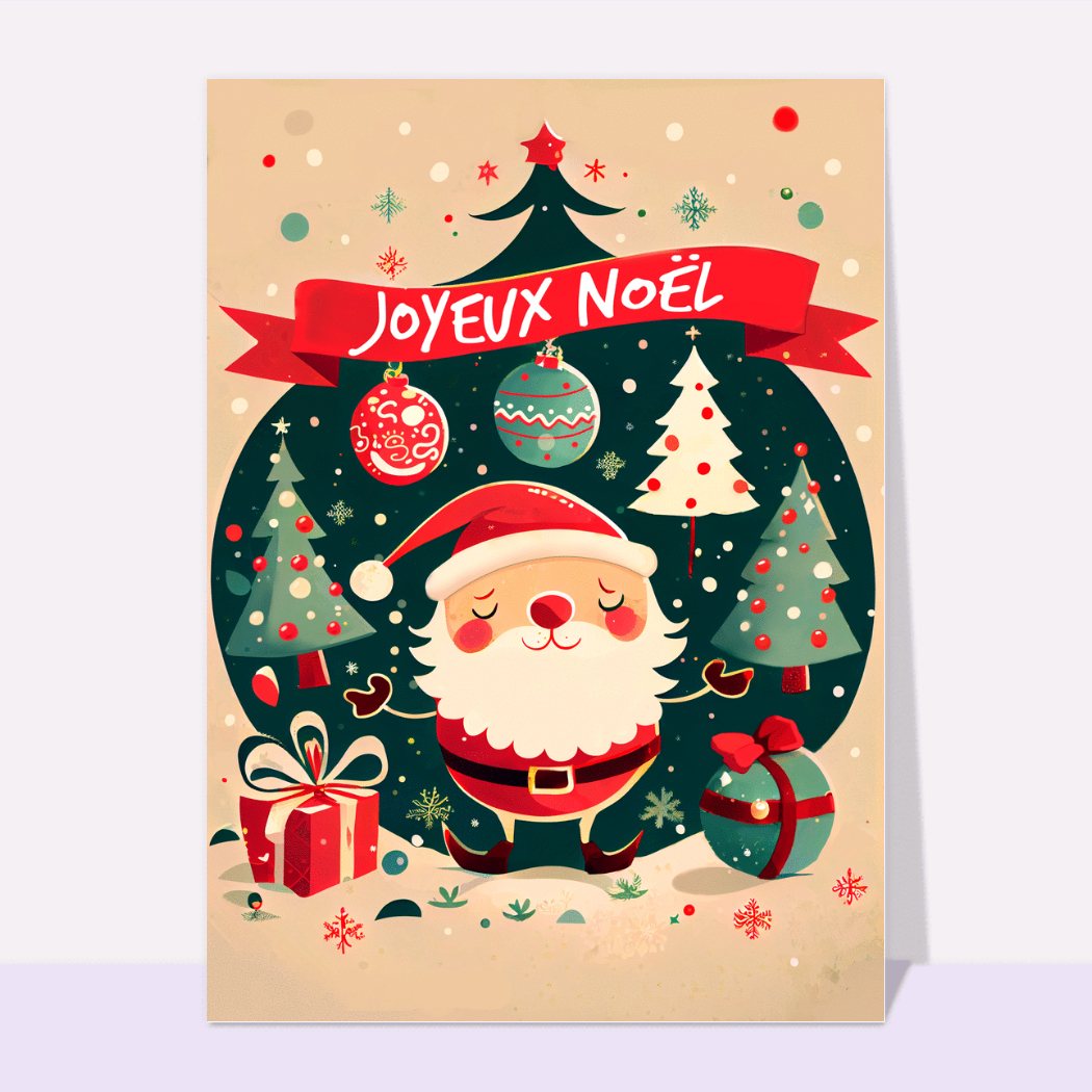 Joyeux Noël avec le Père Noël et sapins festive - envoi rapide