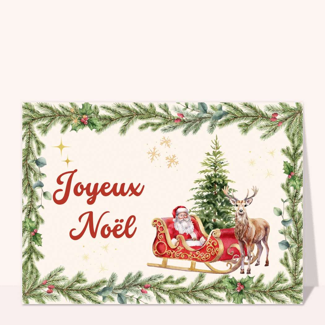 Joyeux Noël avec le Père Noël et son renne - Carte ancienne noël