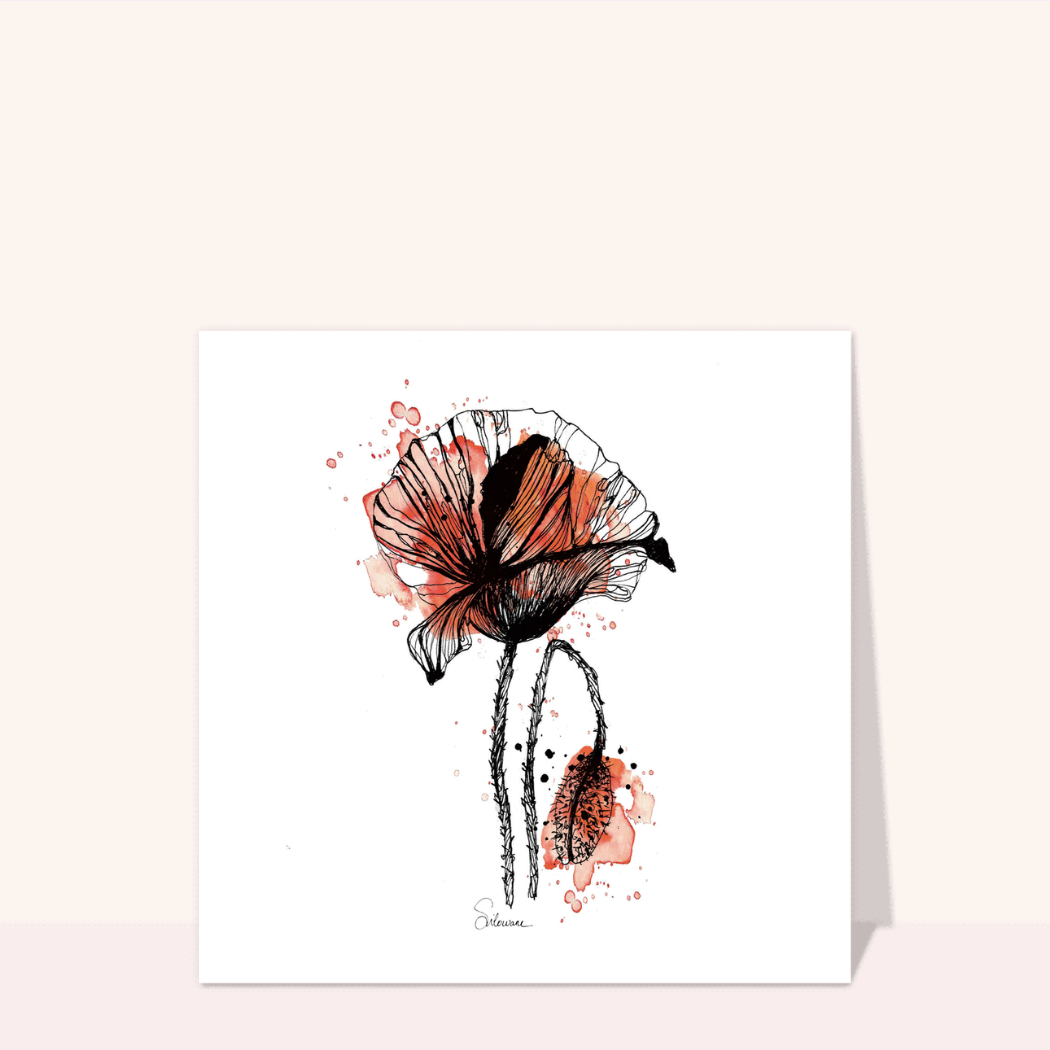 Coquelicot stylisé sur fond aquarelle - Carte avec des fleurs