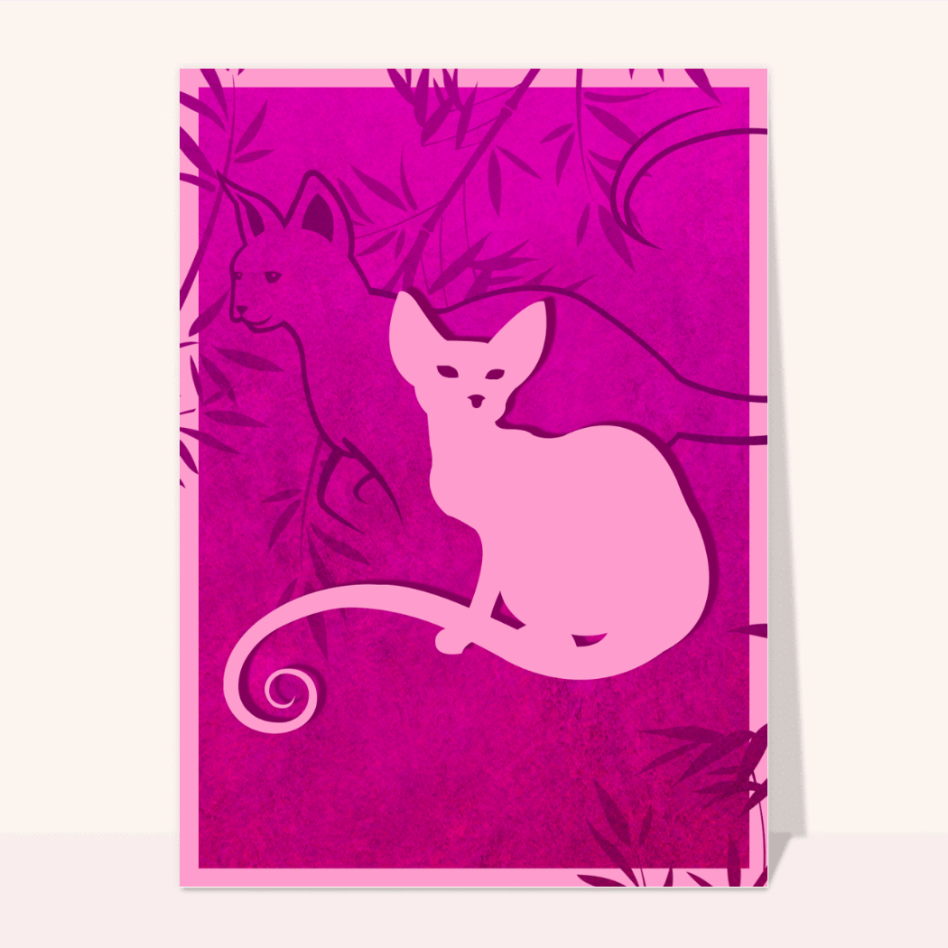 Silhouettes de chats sur fond rose vibrant - Carte chat et chaton