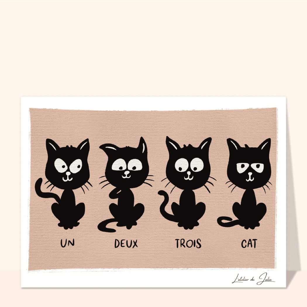 Chat ludique en trio avec des chiffres - Carte chat et chaton