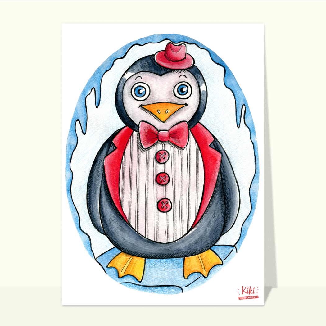 Pingouin élégant au cœur de l'hiver - Carte avec un oiseau