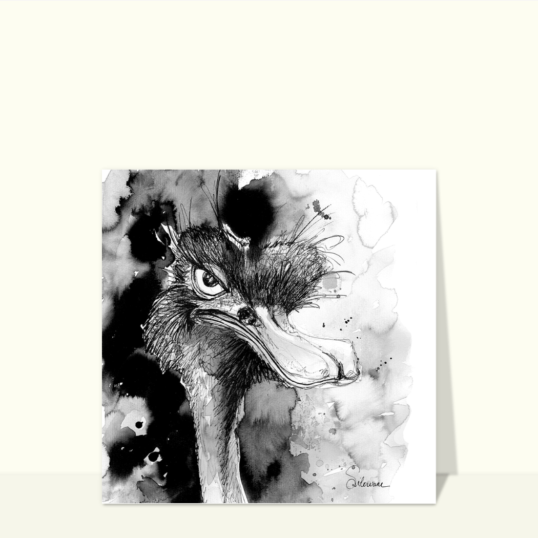 Regard perçant d'une autruche artistique - Carte avec un oiseau